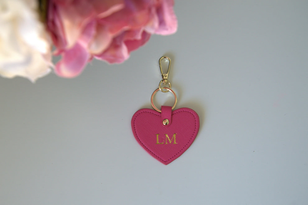 MONOGRAMMED HEART RASBERRY PINK LEATHER KEYRING – Specially Made For You